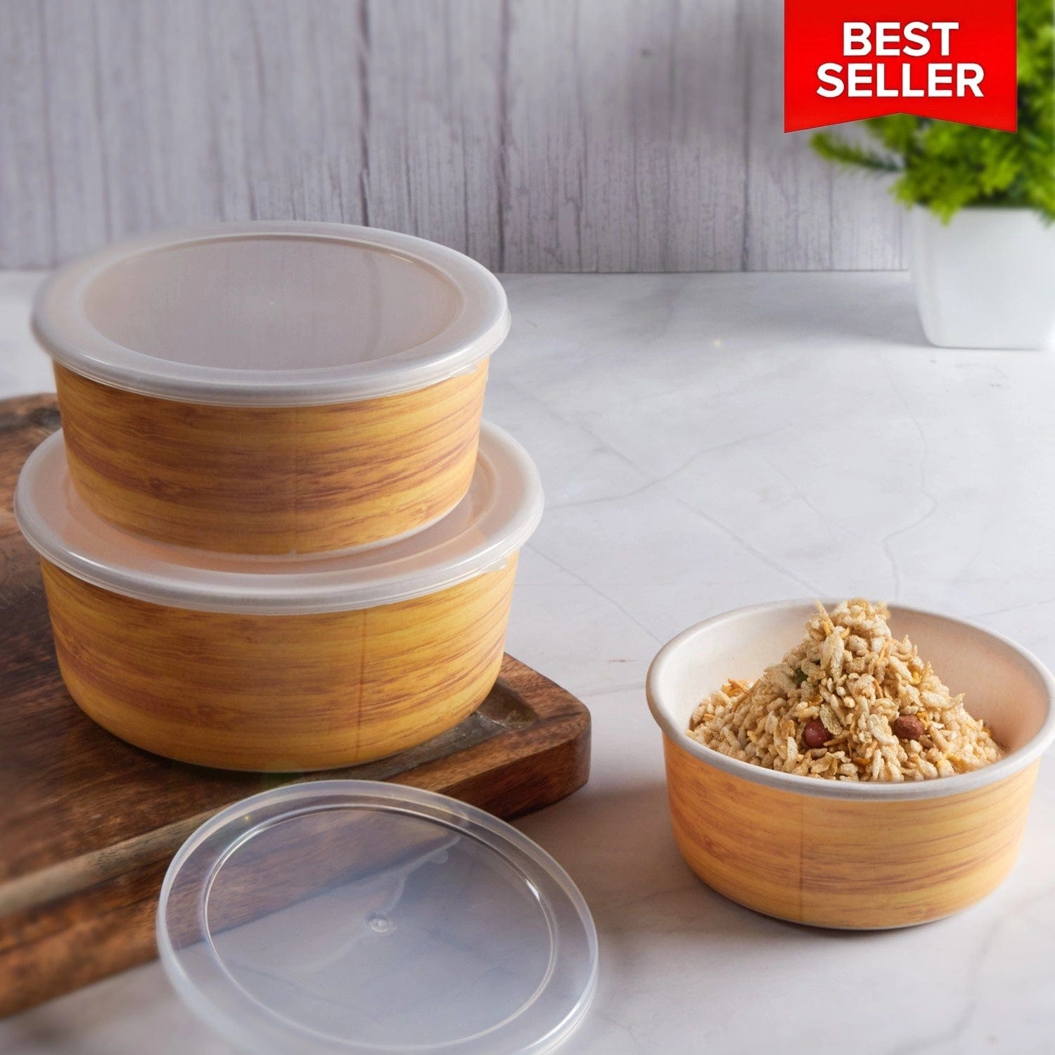 Bamboo Fibre Food Storage Container | 3pcs Set | 1200ml + 850ml + 500m