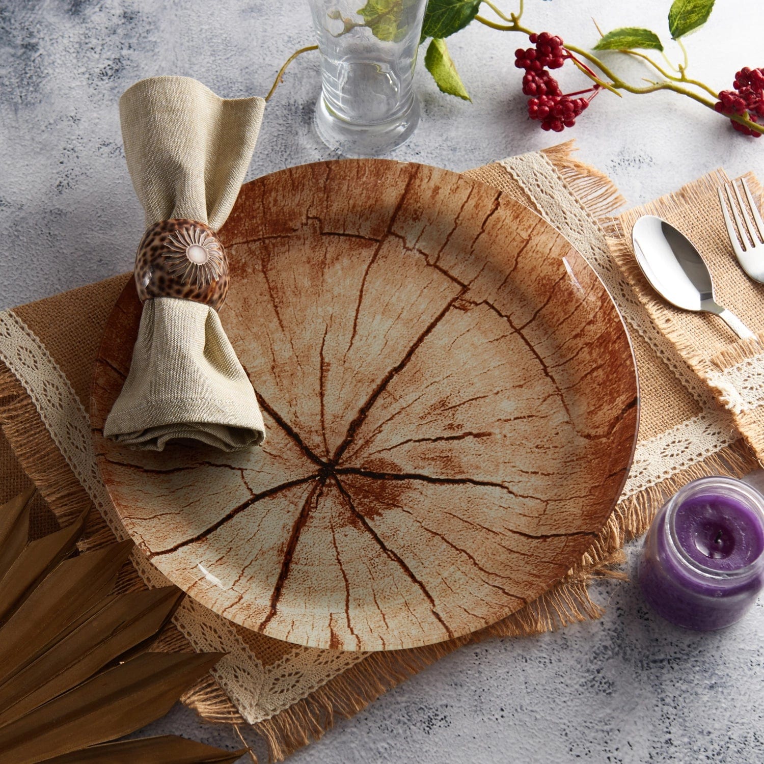 Designer Glass Dinner Plate - Tree Trunk | 6pcs set