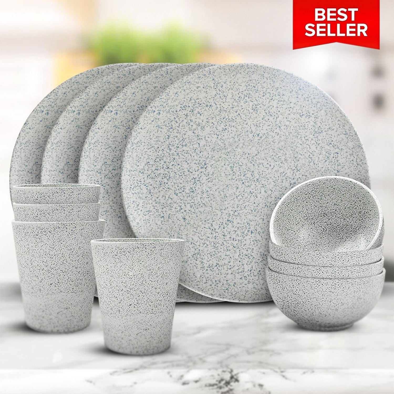 Bamboo Fibre Dinner Set | 12pcs Set | Stonewash Design