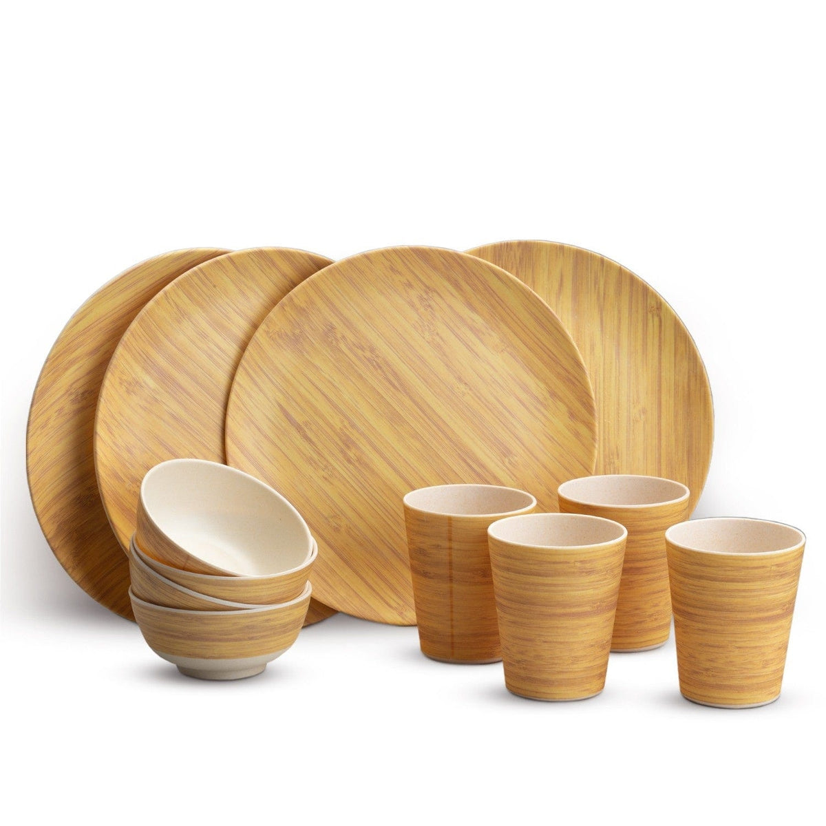 Bamboo Fibre Dinner Set | 12pcs Set | Wooden Design