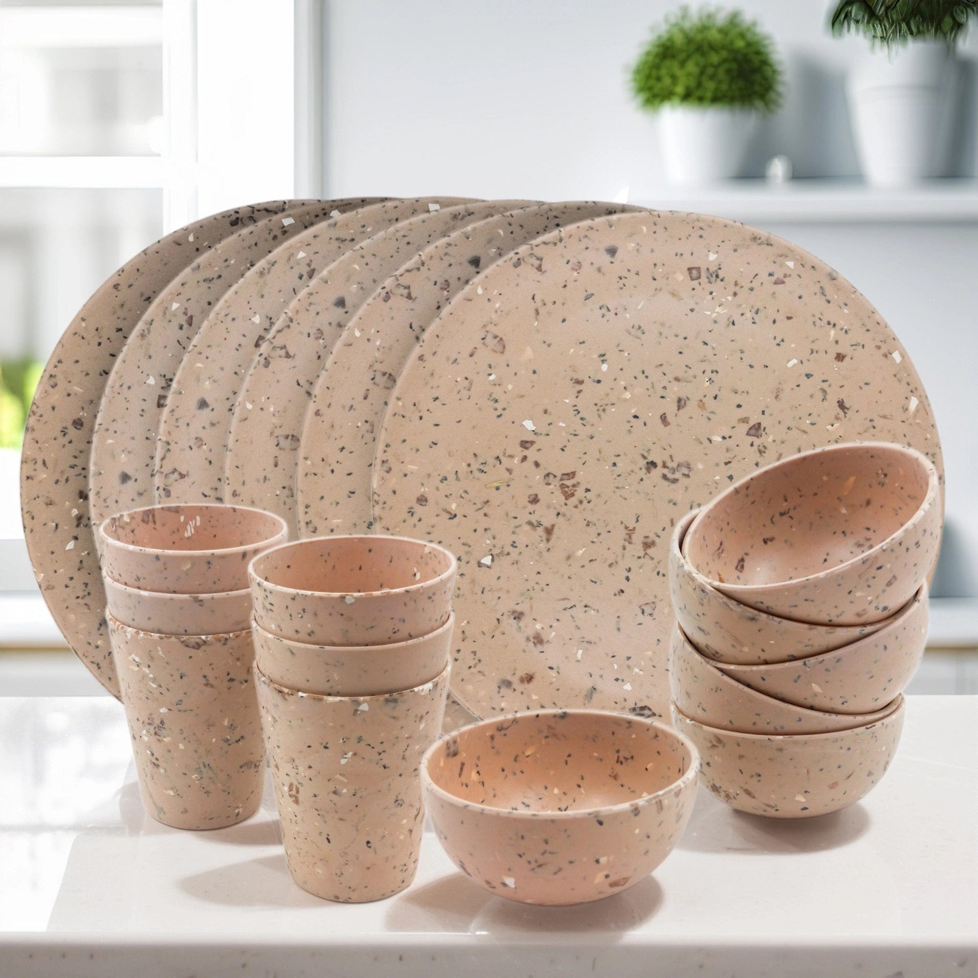 Bamboo Fibre Dinner Set | 20pcs Set | Walnut Design