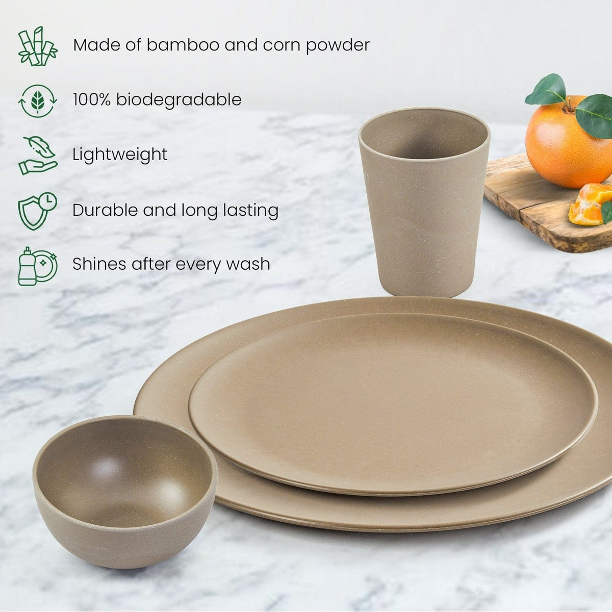 Bamboo Fibre Dinner Set | 24pcs Set | Cement Design