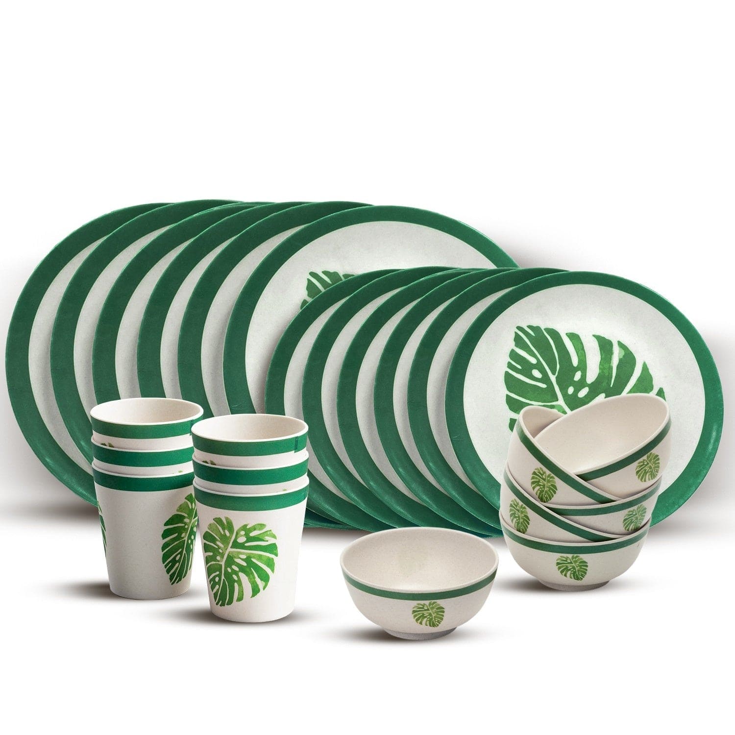 Bamboo Fibre Dinner Set | 24pcs Set | Leaf Design