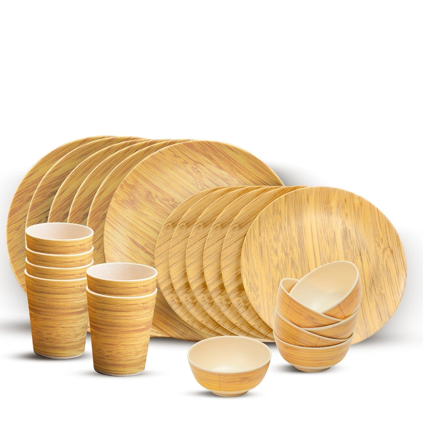 Bamboo Fibre Dinner Set | 24pcs Set | Wooden Design